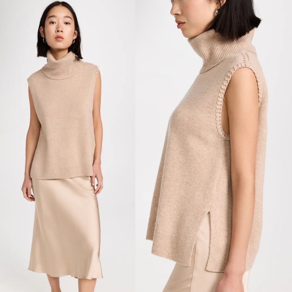 New Theory Cashmere Whipstitch Trim Tank Sweater Vest - Gem